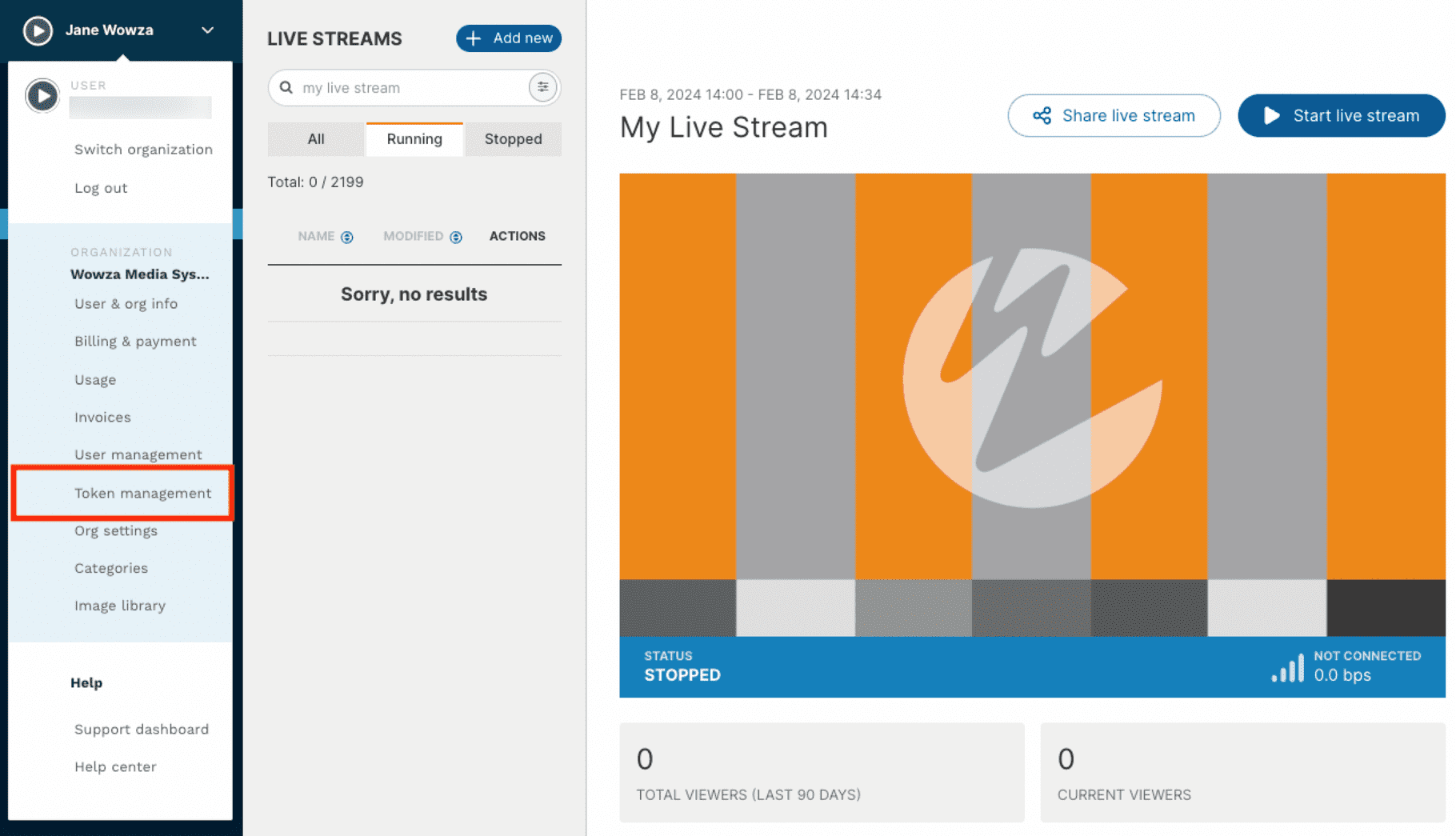 Quickly start live streaming in Wowza Video using the Wowza Video REST API