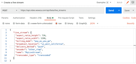 REST API reference in Wowza Video