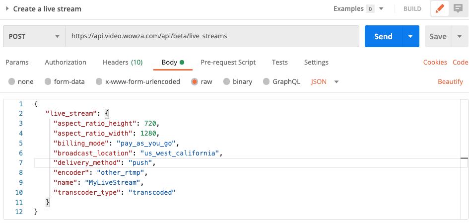 REST API reference in Wowza Video